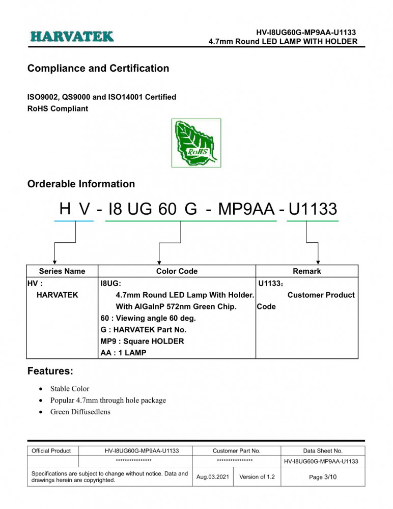 HV-I8UG60G-MP9AA-U1133 datasheet page 3
