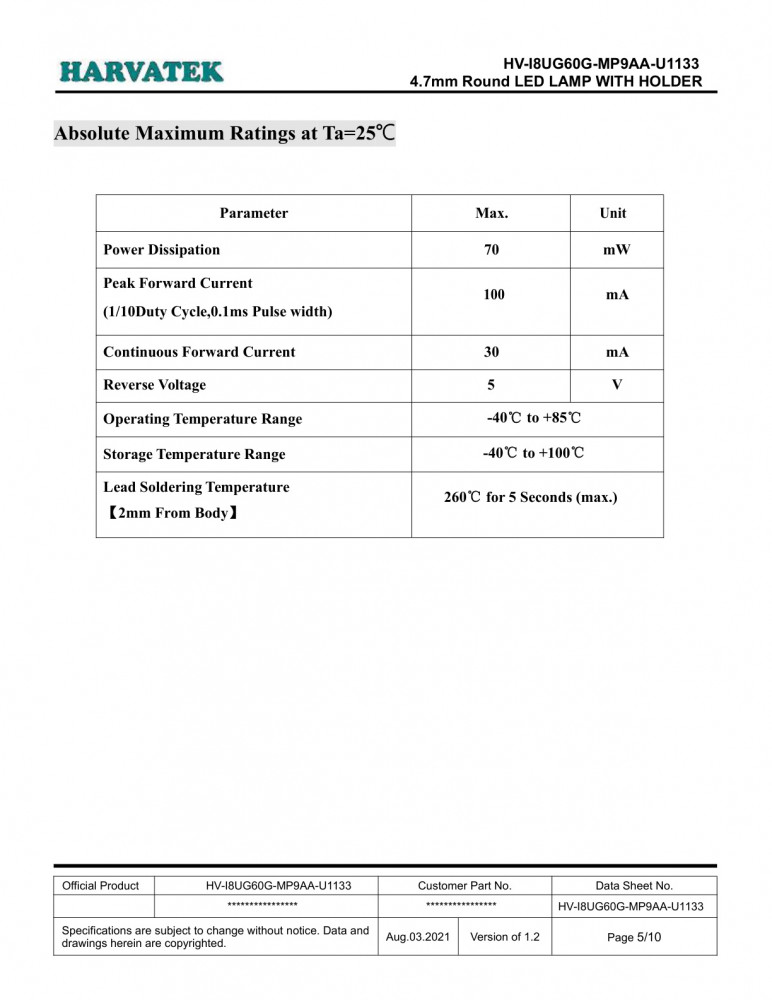 HV-I8UG60G-MP9AA-U1133 datasheet page 5