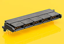 EXTreme LPHPower Receptacle Header, Right-Angle, 6 Power Contacts, 24 Signal Contacts, Select Gold (Au) Plating, for 3.18mm Thick PC Board, with Guide Posts