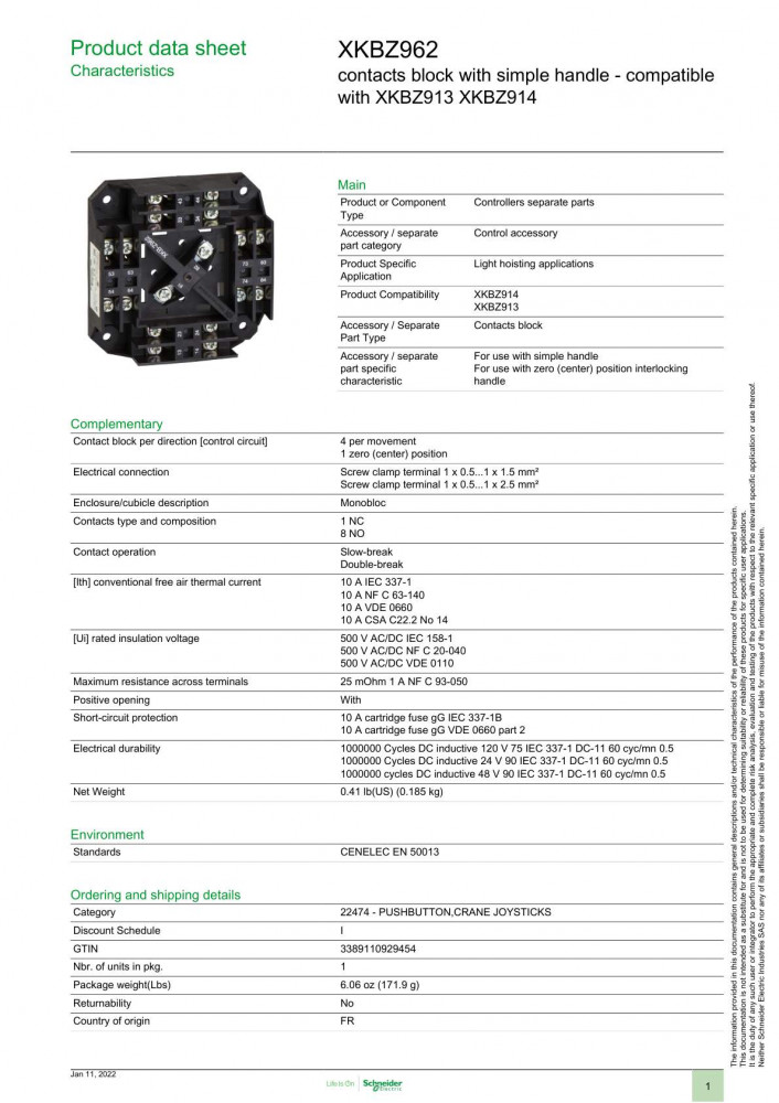 XKBZ962 technical document page 1