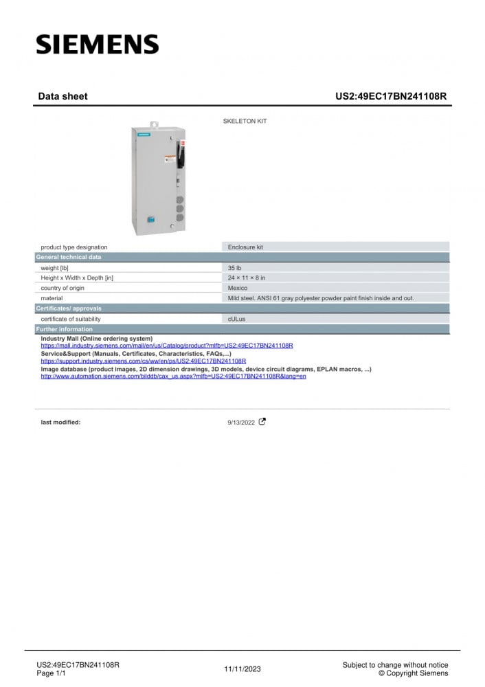 SIEMENS 49EC17BN241108R datasheet page