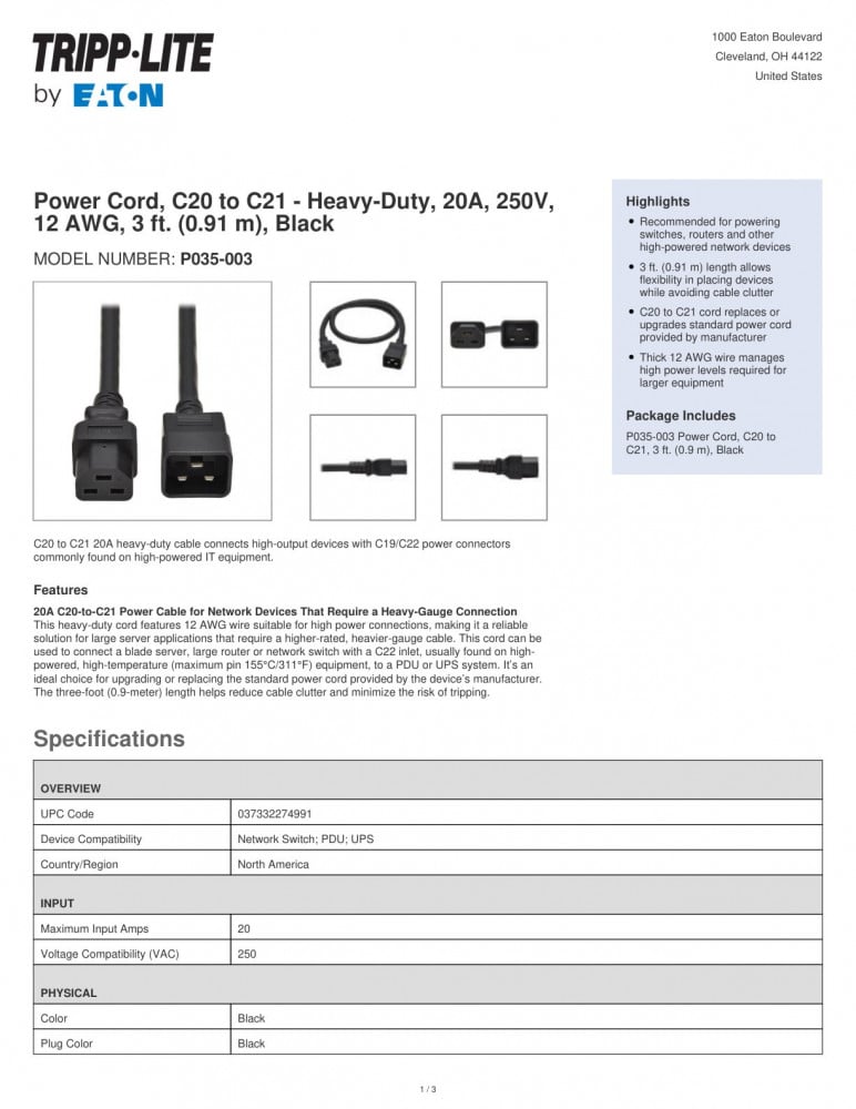 P035-003 technical document page 1