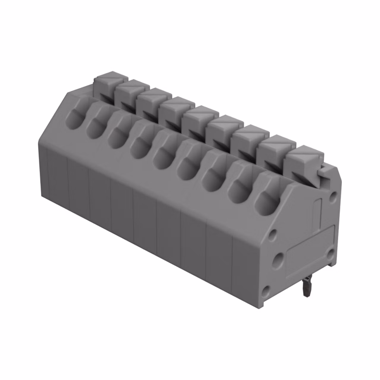 3.50mm Pitch, Eurostyle Dual Row Fixed-Mount Push-Button Terminal Block, 45° Modular, 5A, 20-16 AWG, Light Gray, 9 Circuits for sale