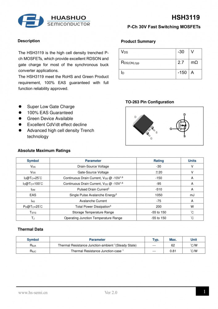 HSH3119 datasheet page 1