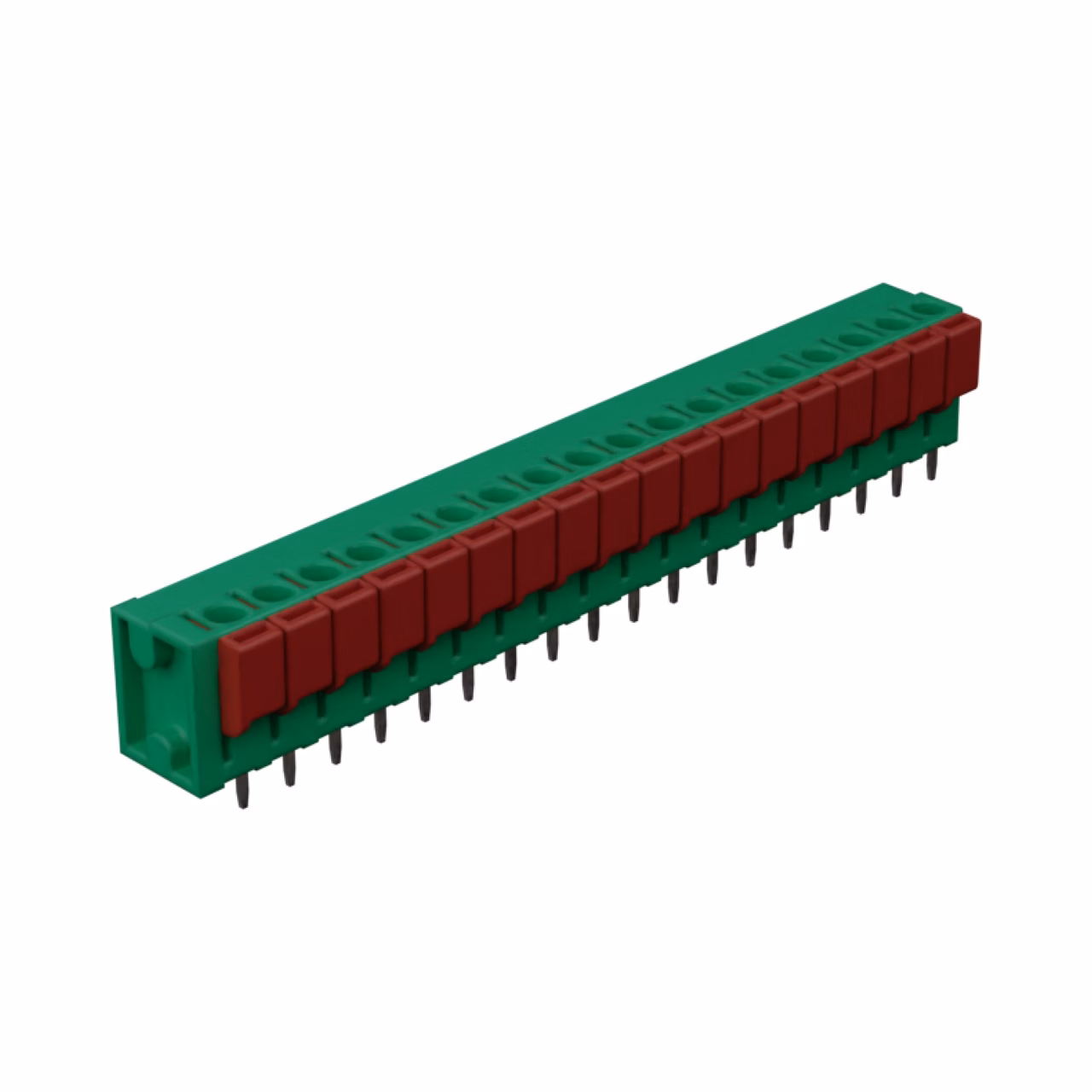5.00mm Pitch, Eurostyle Fixed-Mount Push-Button Terminal Block, Vertical, 10A, 22-14 AWG, Green, 18 Circuits for sale