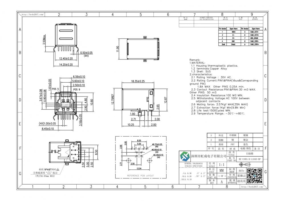 HC-USB3.0-L1845-BF technical drawing