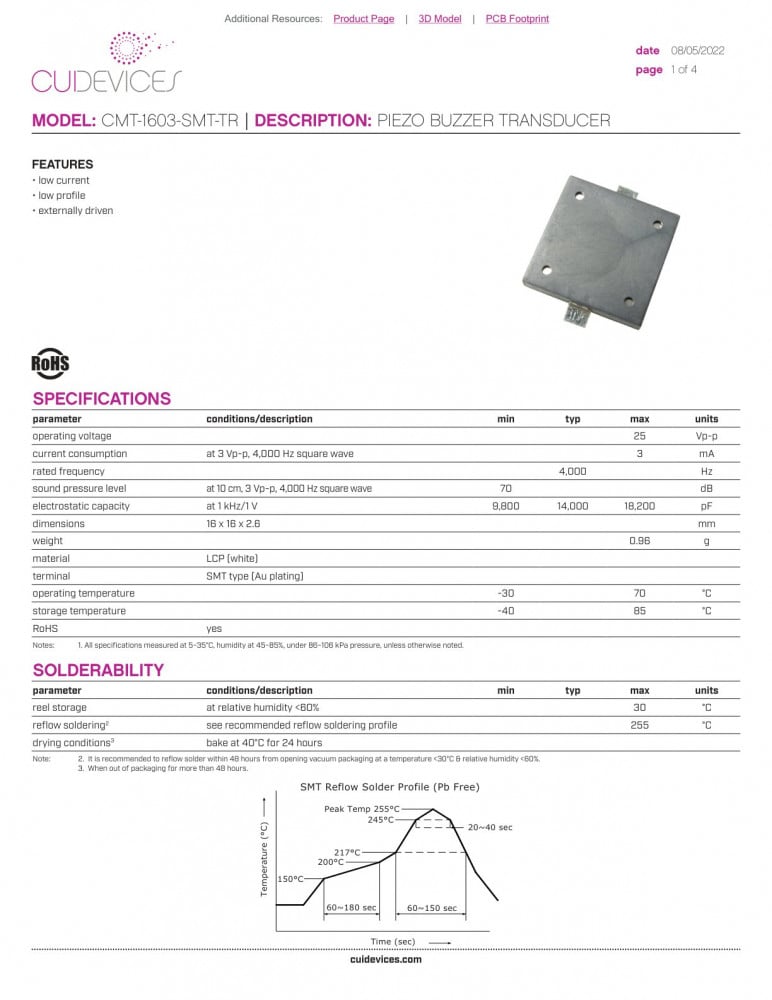 CMT-1603-SMT-TR datasheet page 1