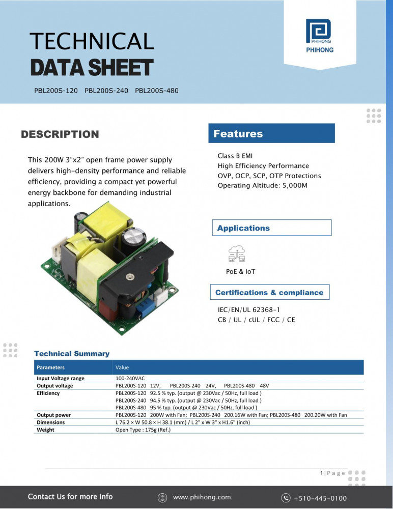 PBL200S series technical document page 1