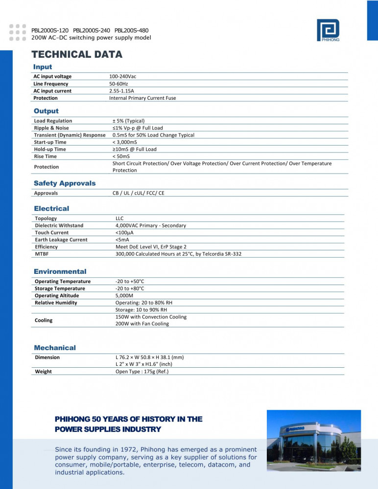 PBL200S series technical document page 2