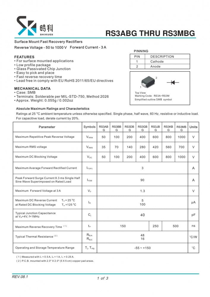 RS3MBG datasheet page 1