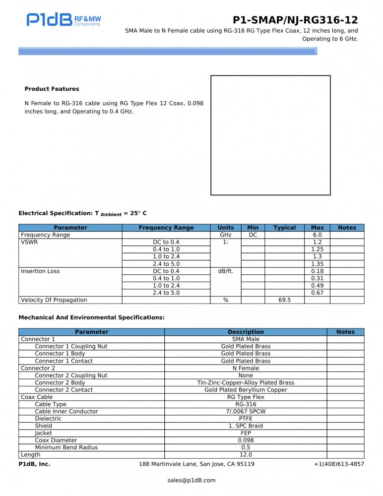 P1-SMAP/NJ-RG316-12 technical document page 1
