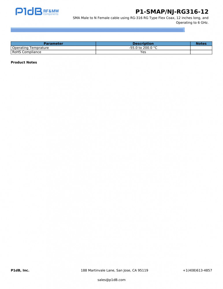 P1-SMAP/NJ-RG316-12 technical document page 2
