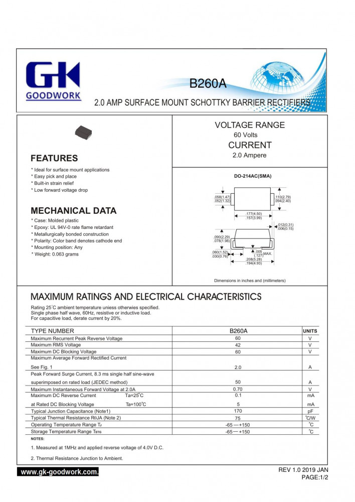 GOODWORK B260A datasheet page 1