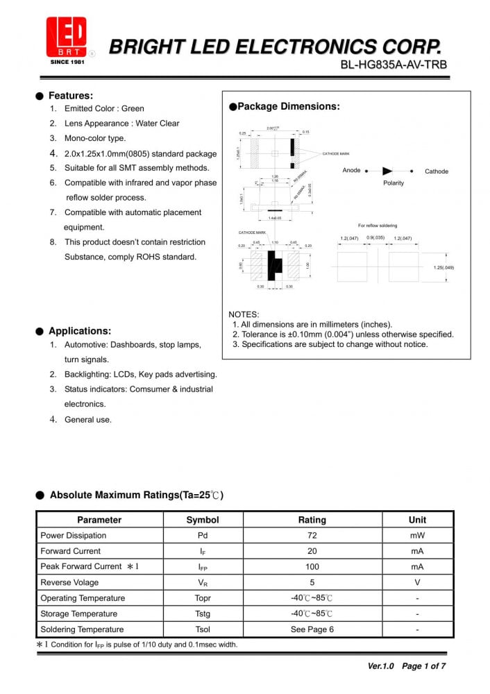BL-HG835A-AV-TRB datasheet page 1