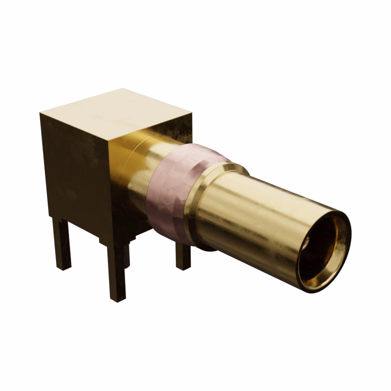 DIN 1.0/2.3 (41626), Jack, Right-Angle, PCB Receptacle, Through Hole, Brass Body, Gold (Au) Plated, With Snap Ring, Tray, 50 Ohms for sale