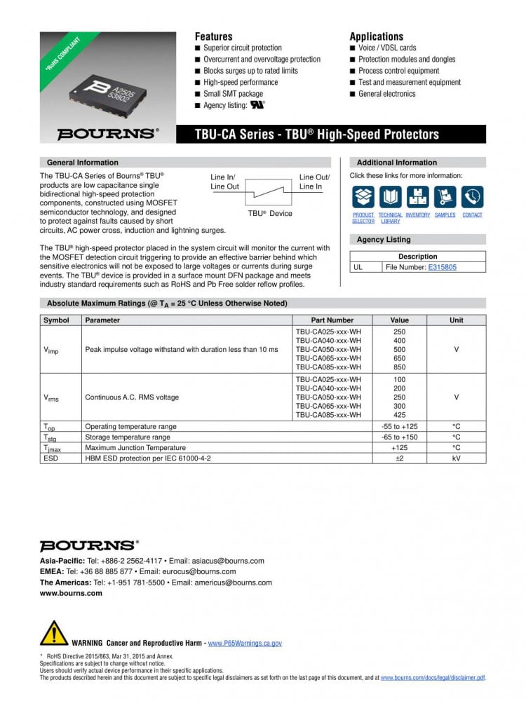 BOURNS TBU-CA series datasheet page 1