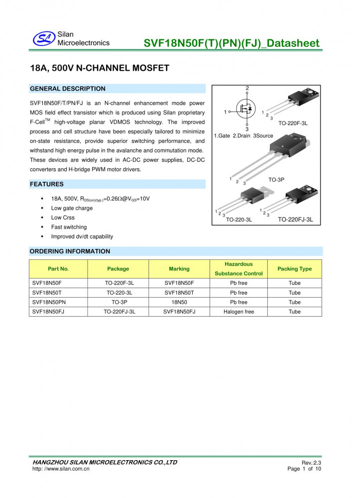SVF18N50F datasheet page 1