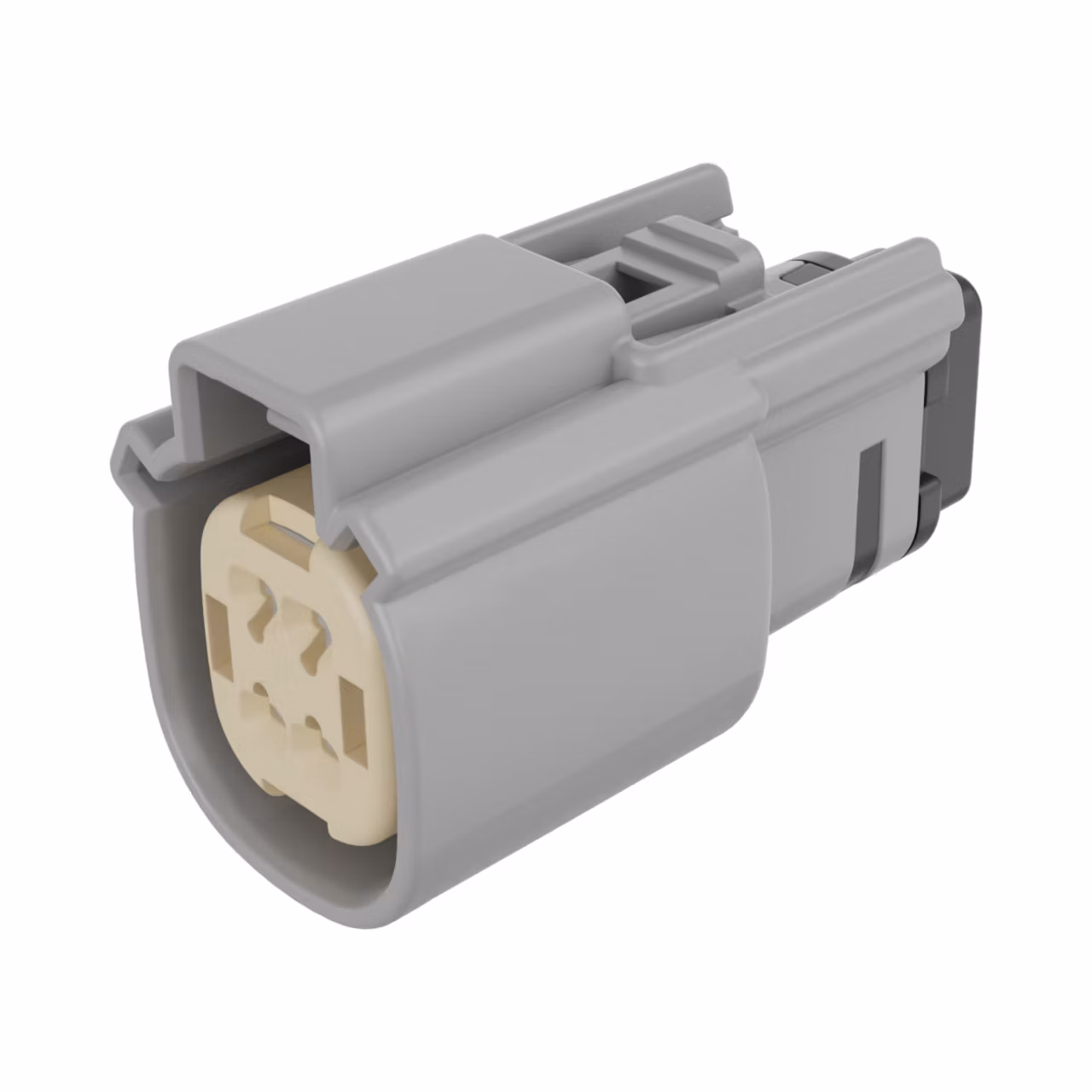 MX150 Mat-Sealed Female Connector Assembly, Dual Row, 4 Circuits, Keying Option B, without Connector Position Assurance, with Open Lengthened Grommet Cap, Light Gray for sale