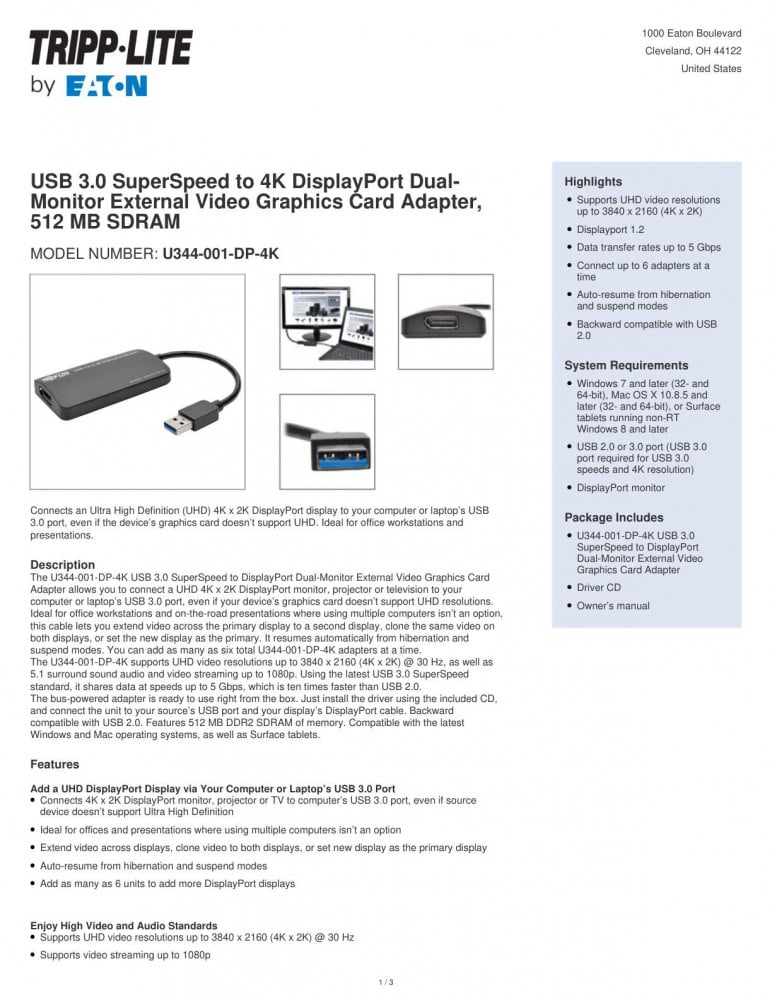 U344-001-DP-4K technical document page 1