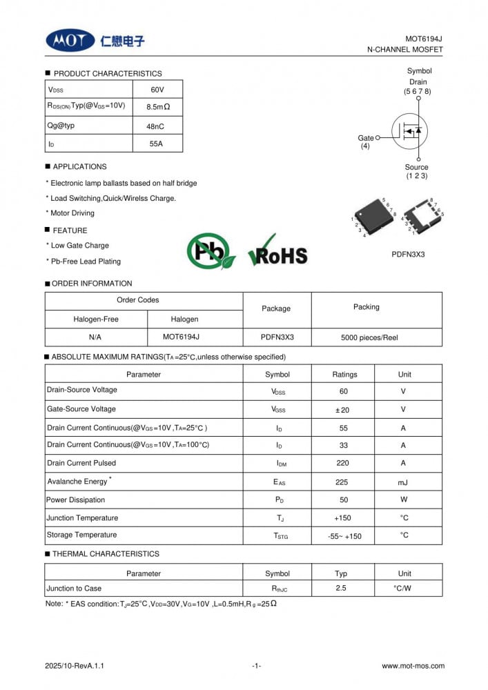 MOT6194J datasheet page 1