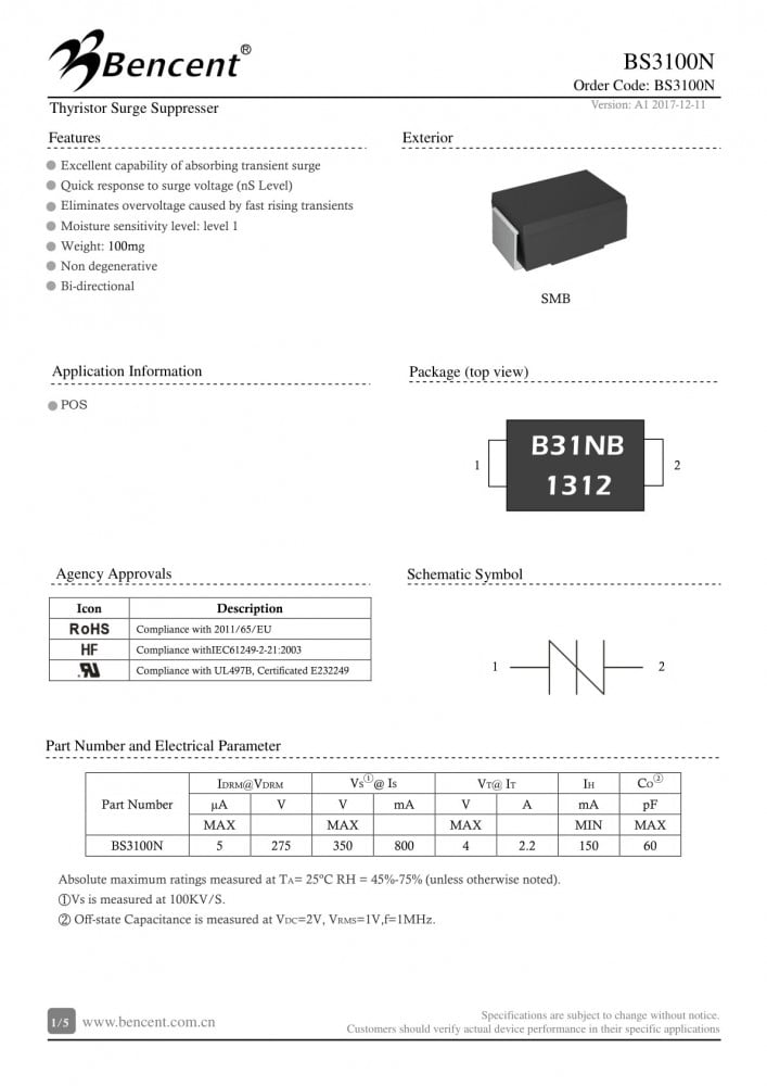 BS3100N datasheet page 1