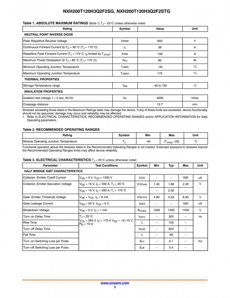 NXH200T120H3Q2 datasheet page 3