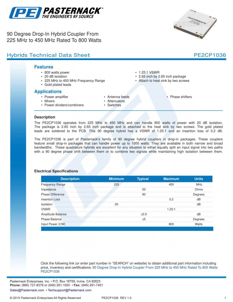 PE2CP1036 datasheet page 1