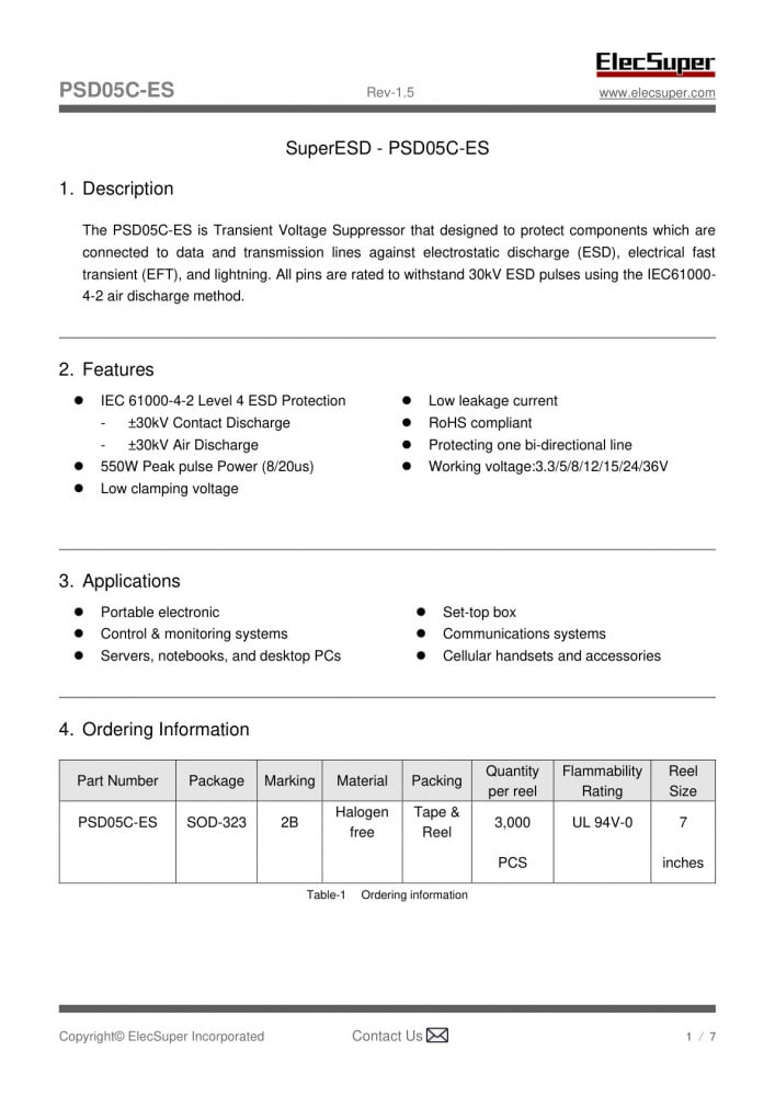 PSD05C-ES datasheet page 1