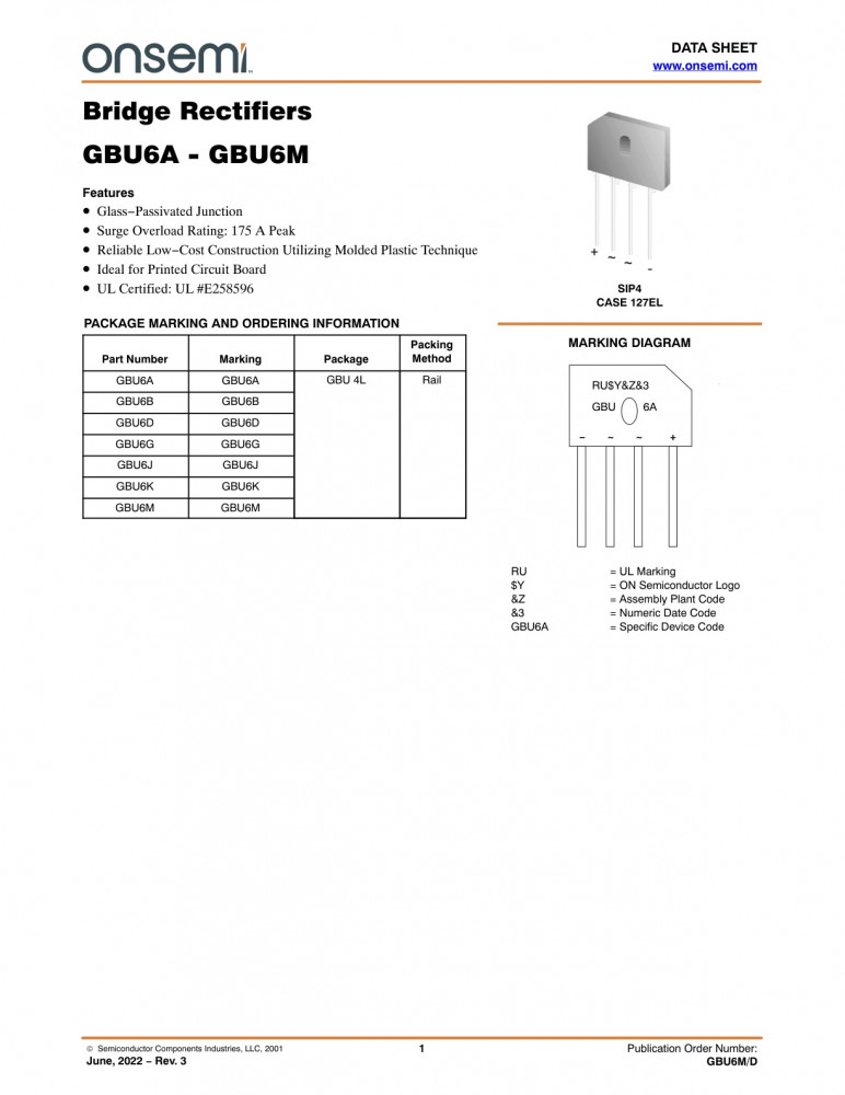 GBU6J datasheet page 1