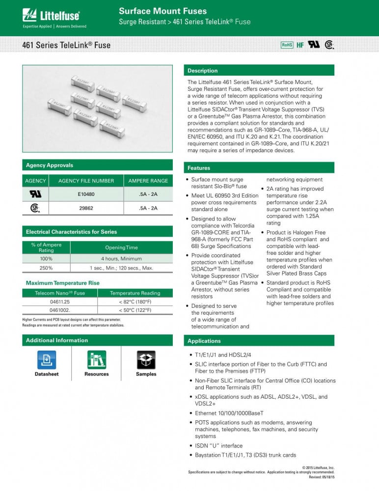 Littelfuse 461 Series datasheet page 1