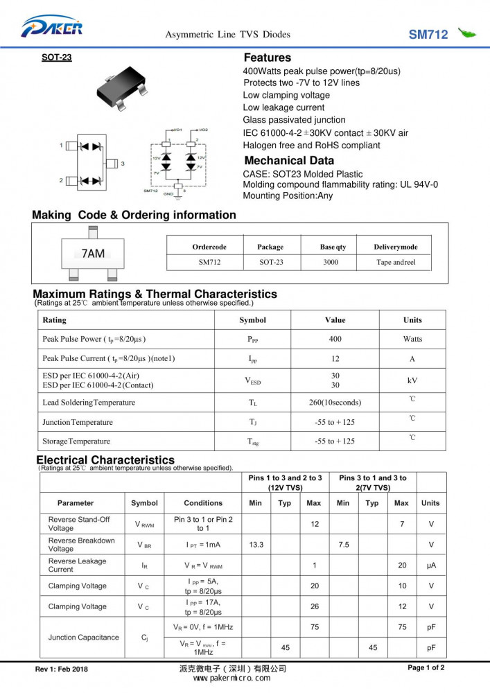 PAKER SM712 datasheet page 1