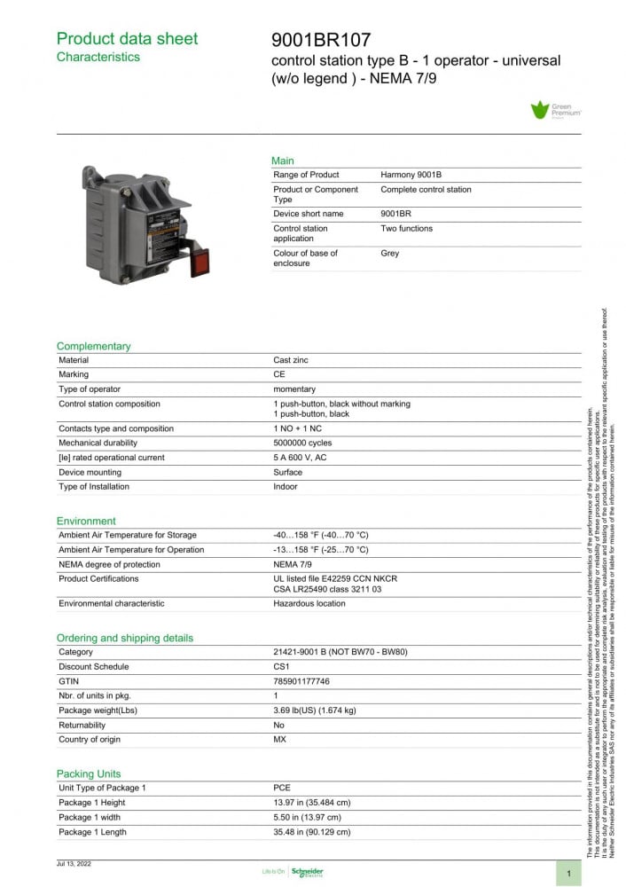 9001BR107 technical document page 1