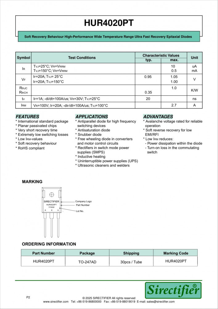 HUR4020PT technical document page 2
