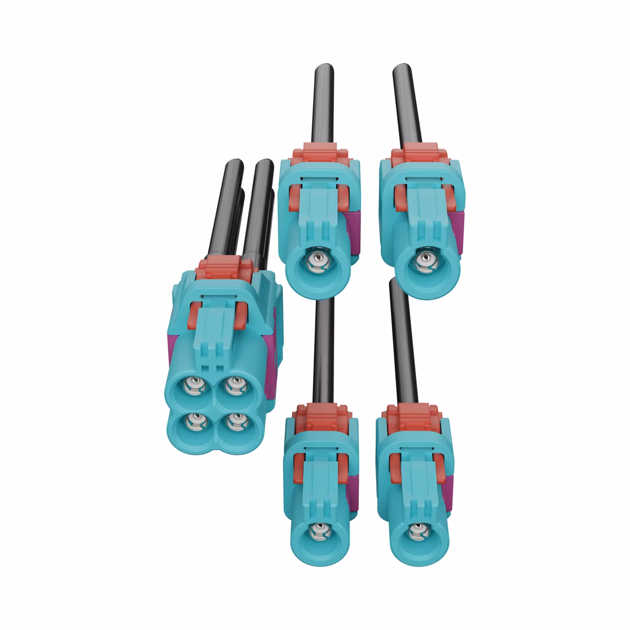 HFM Straight Quad Jack-to-4 HFM Straight Jack Off-the-Shelf (OTS) Cable Assembly, Key Z Water Blue, RG-174 Cable, 5000.00mm Length, 50 Ohms for sale