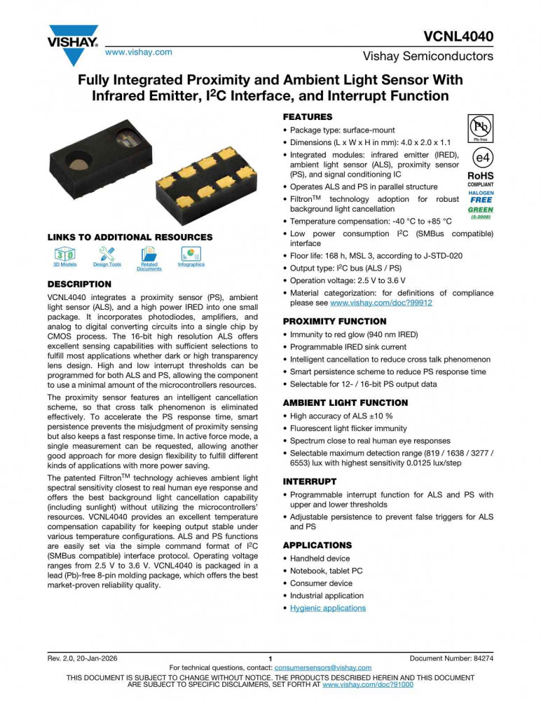 VCNL4040 technical document page 1