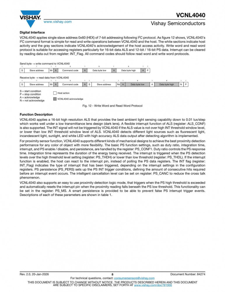 VCNL4040 technical document page 8