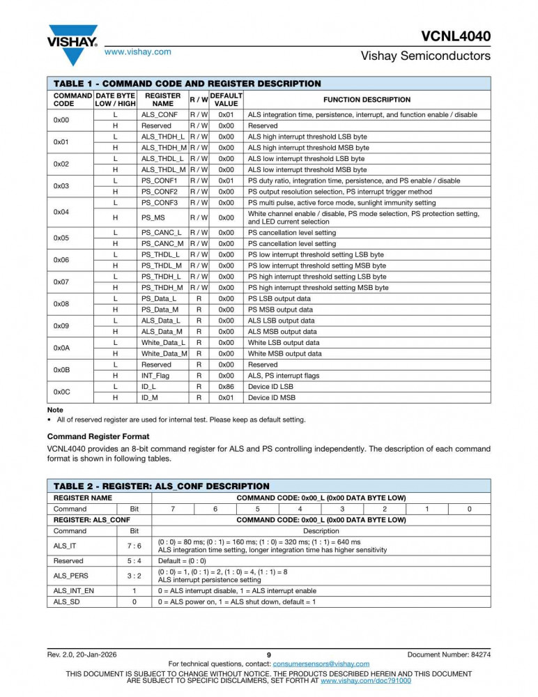 VCNL4040 technical document page 9