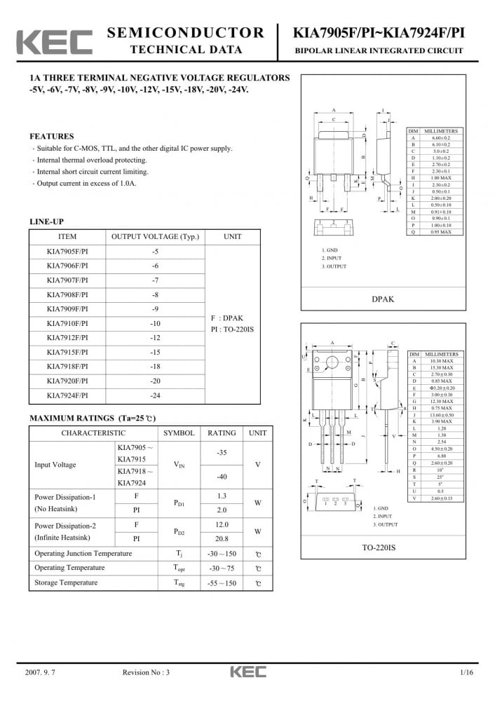 KEC KIA7908 datasheet page 1
