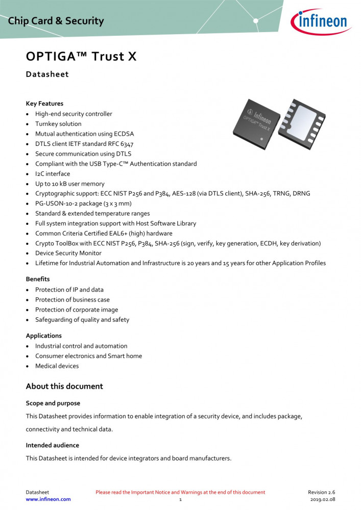OPTIGA Trust X datasheet page 1