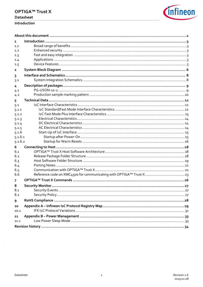 OPTIGA Trust X datasheet page 2