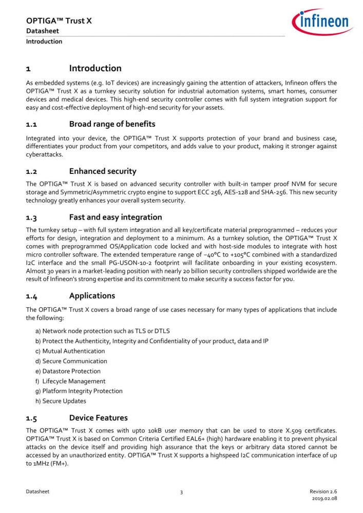 OPTIGA Trust X datasheet page 3