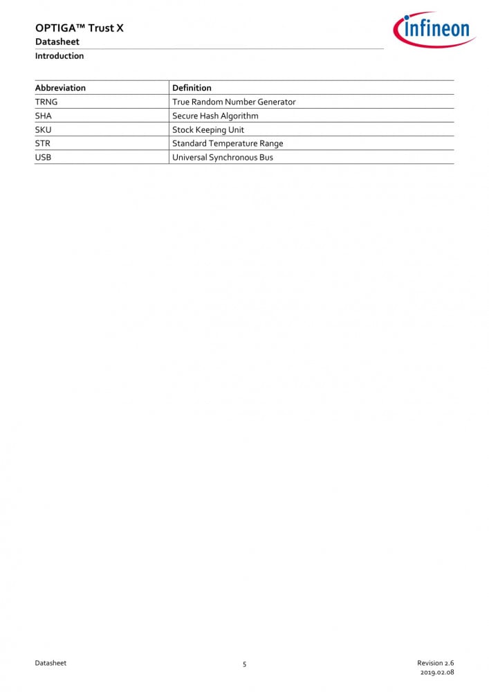 OPTIGA Trust X datasheet page 5