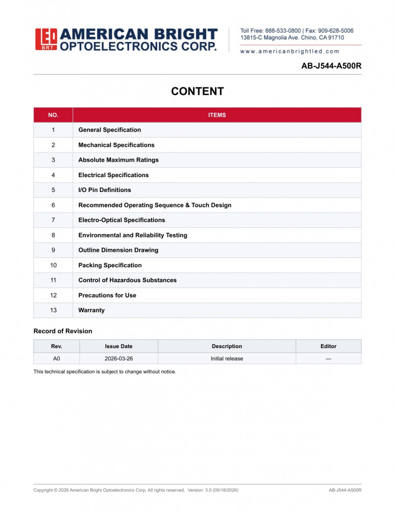 AB-J544-A500R technical document page 1