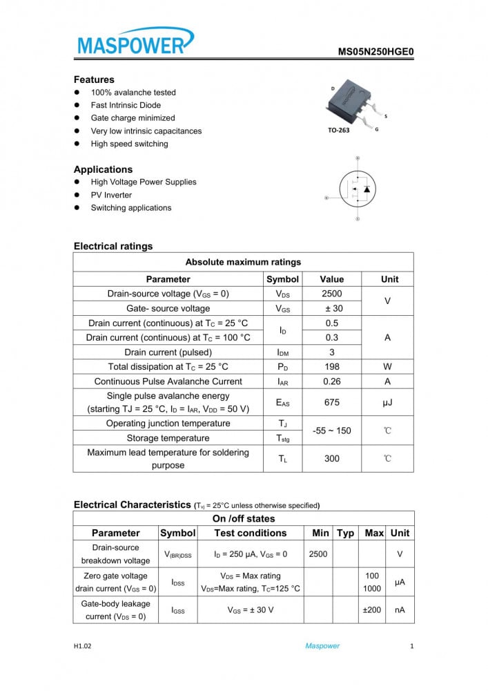MS05N250HGE0 datasheet page 1