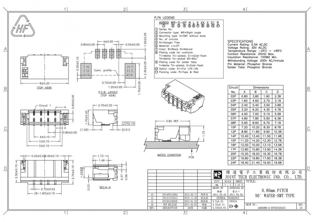 Joint Tech Elec A0800WR-S-04PNLBG1GS1R technical drawing