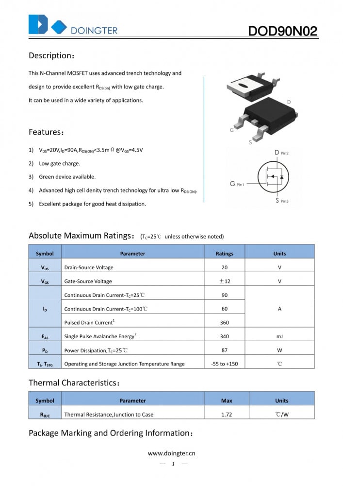 DOD90N02 datasheet page 1