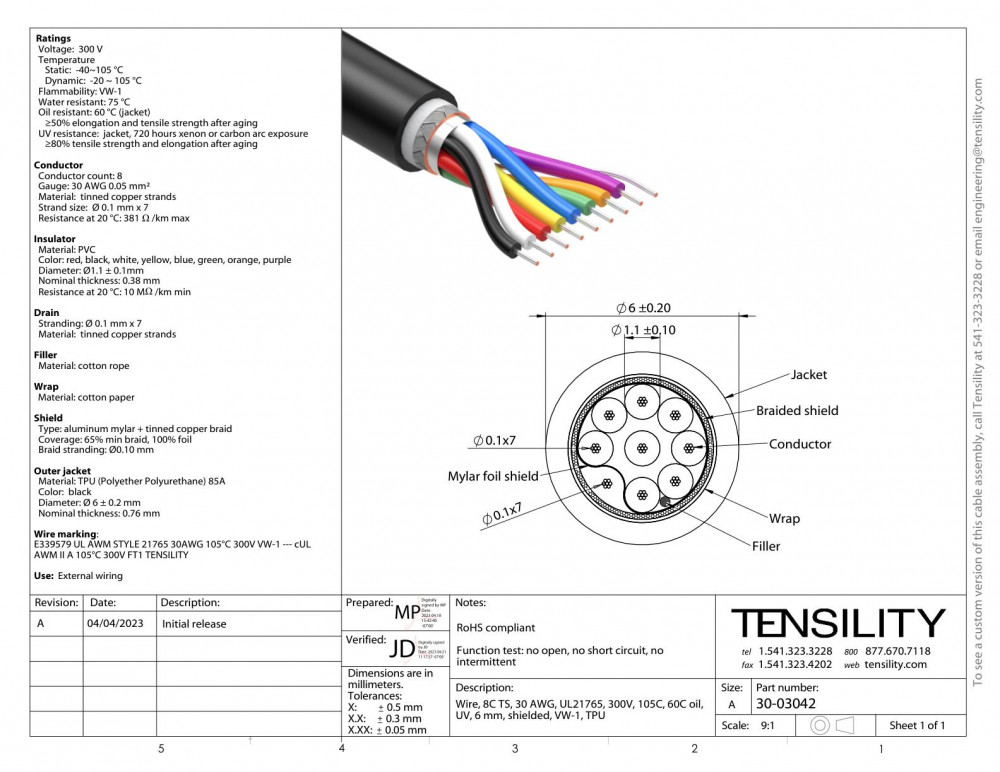 Tensility International 30-03042 cable drawing preview