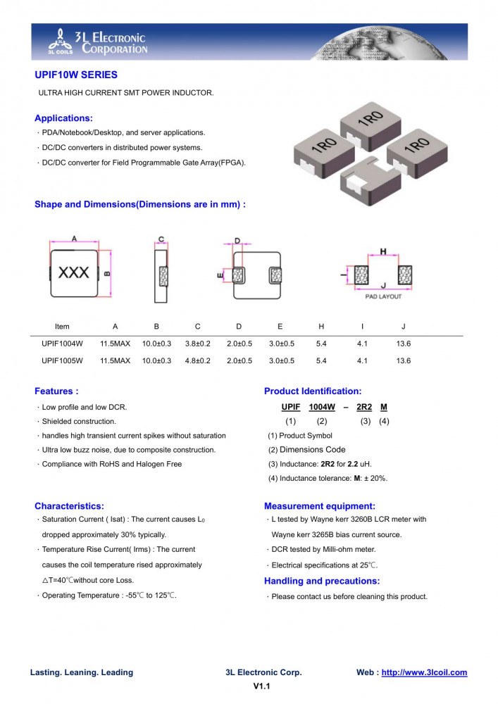 UPIF10W series document page 1