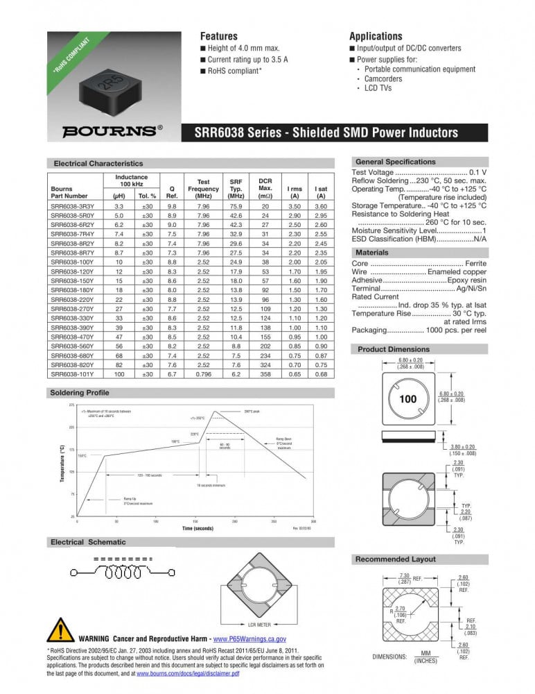 BOURNS SRR6038 datasheet page 1