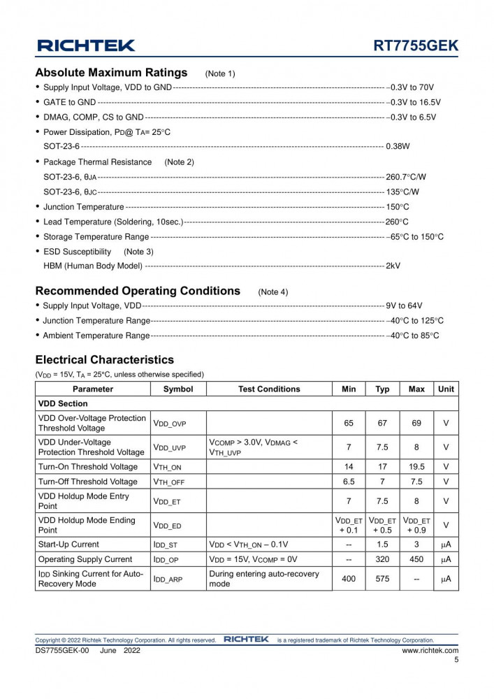 RT7755 series datasheet page 5